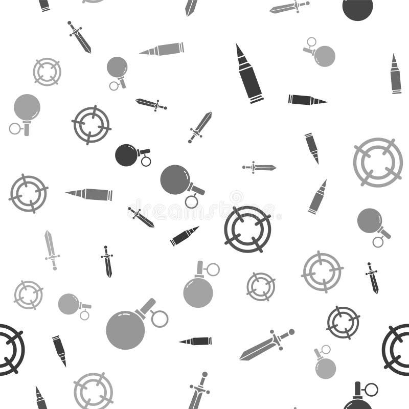 Set Bullet, Medieval Sword, Target Sport and Hand Grenade on Seamless ...