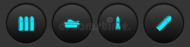 Set Bullet, Military Tank, Biohazard Rocket and Icon. Vector Stock ...