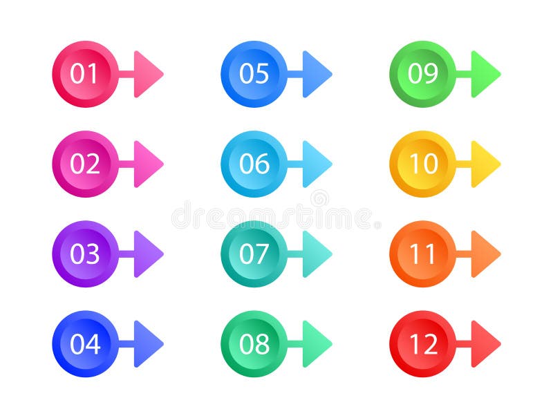Set of Bullet Points. Arrows Vector. Colorful Web Buttons. Vector ...