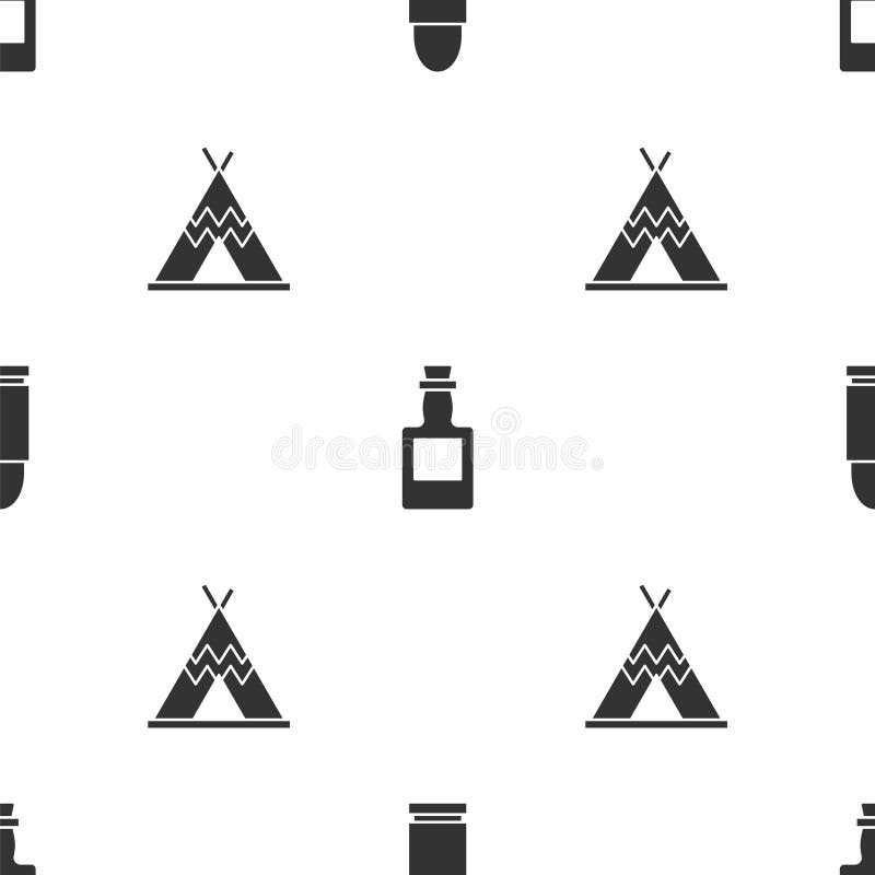 Set Bullet, Tequila Bottle and Indian Teepee or Wigwam on Seamless ...