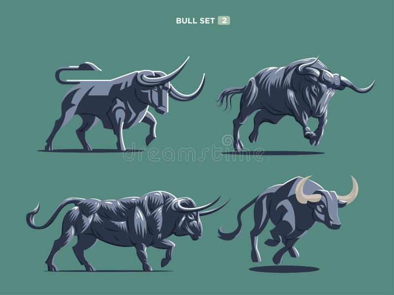 Set of Bulls and Buffalo in Different Poses. Stock Vector ...
