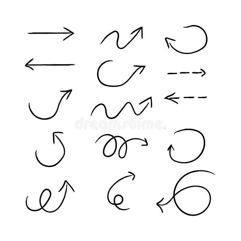 Set Bundle Black Simple Arrows in Hand Drawn Style Stock Illustration ...