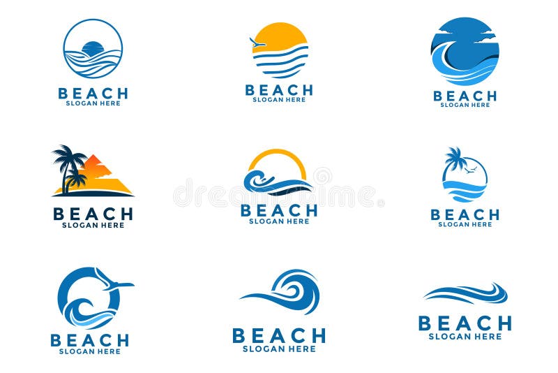 Set of Summer Beach Logo Design Vector, Collection of Beach Logo Design Template Stock Vector ...
