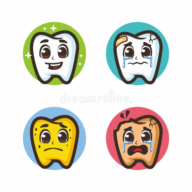 Set Bundle Tooth Cartoon Injury Little Tooth Vector Stock Vector ...