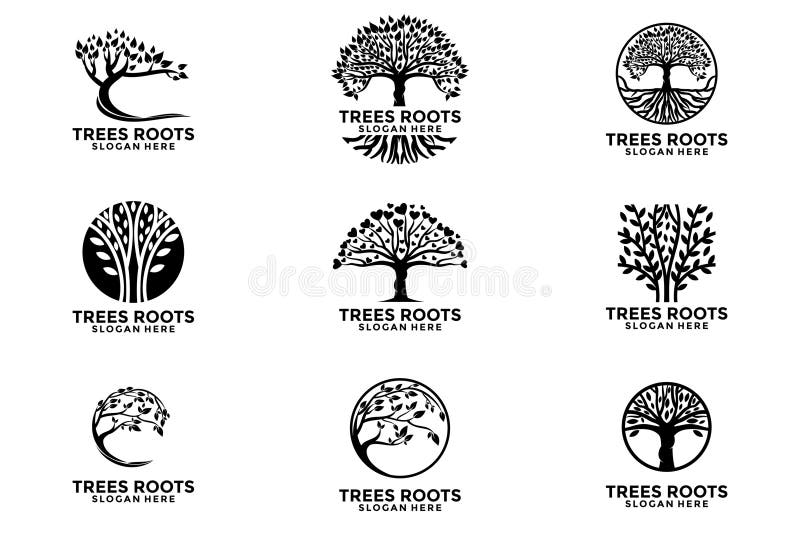 Set of Trees and Roots Logo Design Vector Illustration Stock Vector ...
