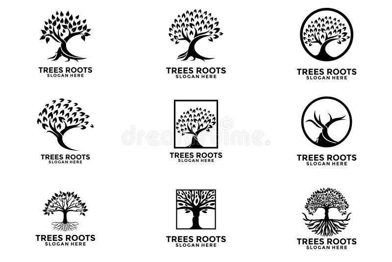 Set of Trees and Roots Logo Design Vector Illustration Stock Vector ...