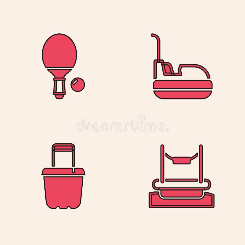 Set Bungee, Racket and Ball, Bumper Car and Sand in Bucket Icon. Vector ...