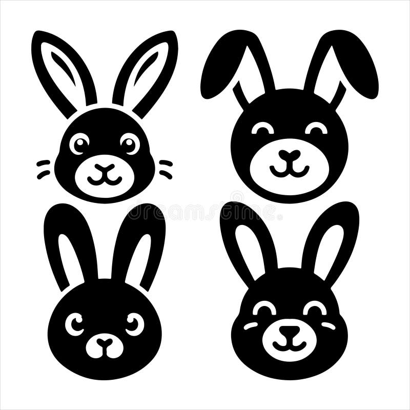Set of Bunny Rabbit Face Silhouette Vector Design Stock Vector ...
