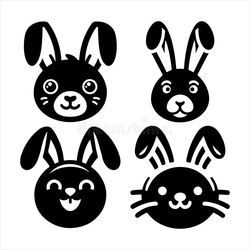 Set of Bunny Rabbit Face Silhouette Vector Design Stock Vector ...