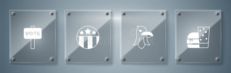 Set Burger, Eagle, Medal with Star and Vote. Square Glass Panels Stock ...