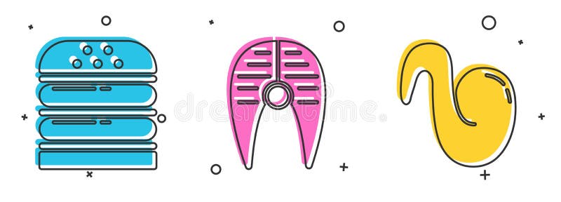 Set Burger, Fish Steak and Fried Chicken Wing Icon. Vector Stock Vector ...