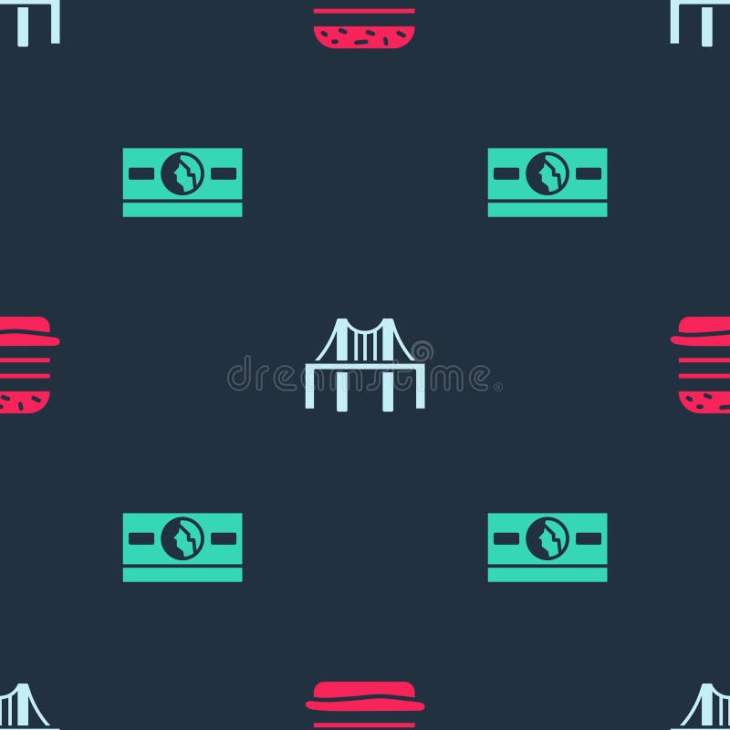Set Burger, Golden Gate Bridge and Stacks Paper Money Cash on Seamless ...