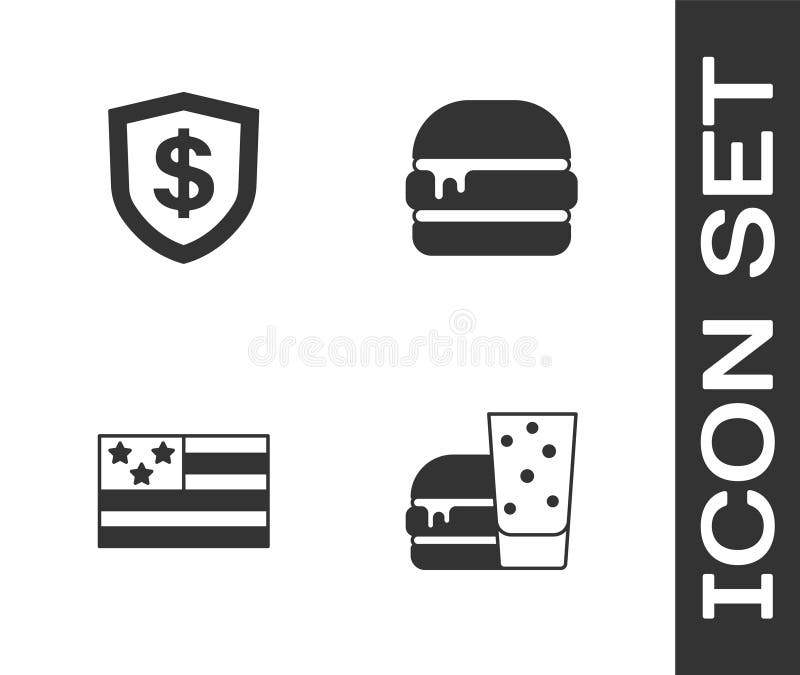 Set Burger, Shield with Dollar, American Flag and Icon. Vector Stock ...