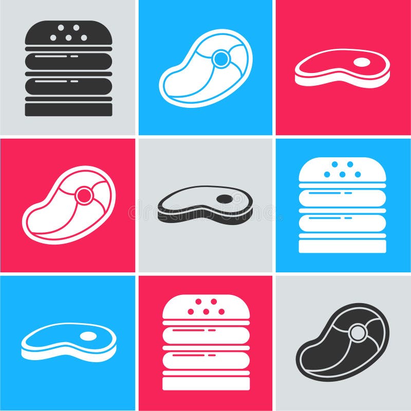Set Burger, Steak Meat and Steak Meat Icon. Vector Stock Vector ...