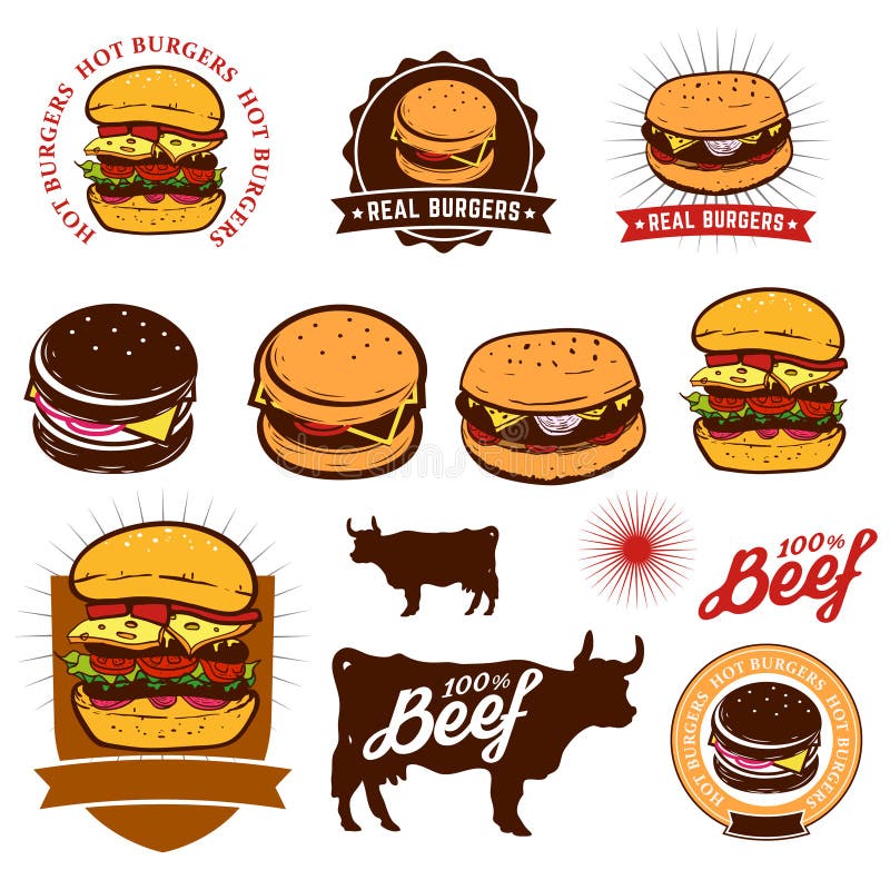 Set of the burgers labels. stock vector. Illustration of dinner - 71093115