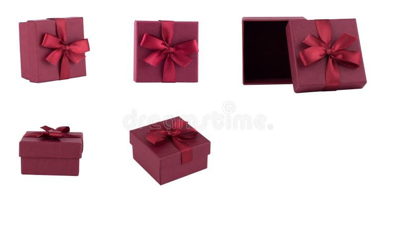 Set of Burgundy Gift Boxes with Bows and Ribbons. Image Photo Stock ...