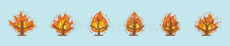 Set of Burning Bush Cartoon Icon Design Template with Various Models ...