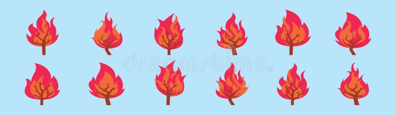 Set of Burning Bush Cartoon Icon Design Template with Various Models ...
