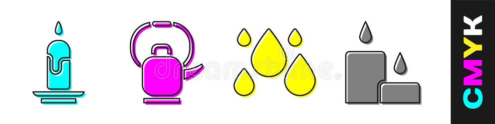 Set Burning Candle, Kettle with Handle, Water Drop and Burning Candle ...