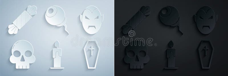 Set Burning Candle, Vampire, Skull, Coffin with Christian Cross, Eye ...