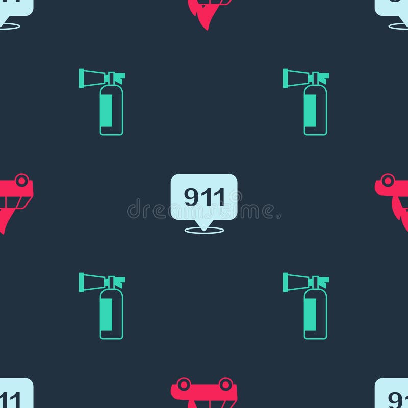 Set Burning Car, Emergency Call 911 and Fire Extinguisher on Seamless ...