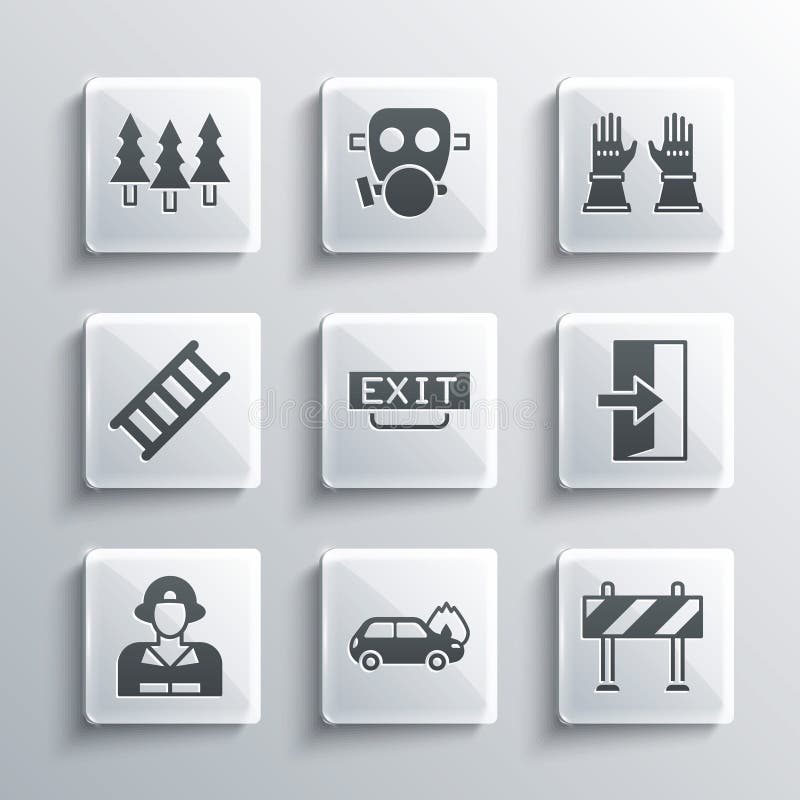 Set Burning Car, Road Barrier, Fire Exit, Firefighter, Escape, Forest ...