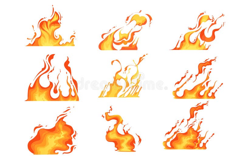 Set of Burning Fire Effect for Campfire or Magic Vector Illustration ...