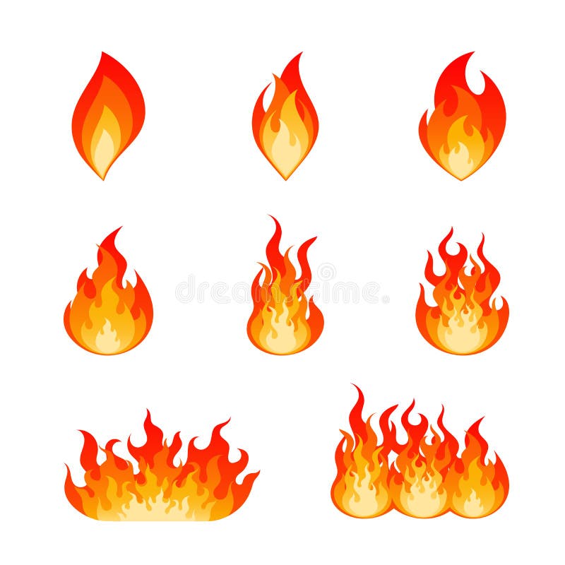Red Burning Fire Flame Logo Set Design Vector Template Stock Vector ...