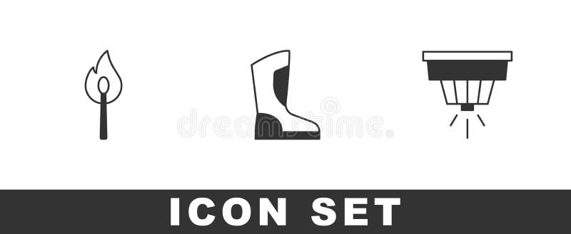 Set Burning Match with Fire, Fire Boots and Smoke Alarm System Icon ...