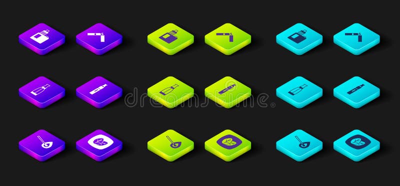 Set Burning Match with Fire, Tobacco Leaf, Vape Liquid Bottle ...