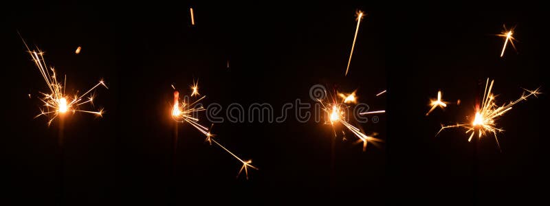 Set of Burning Sparkler with Sparks on Black Background for Overlay ...