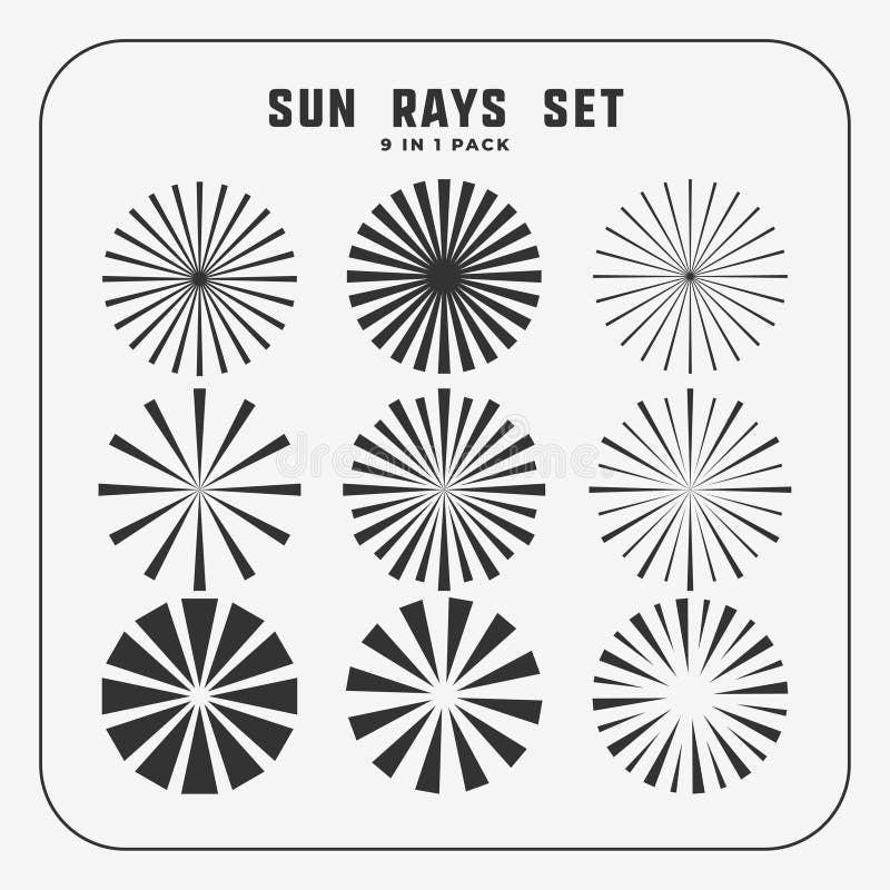 Set of Bursting Sun Rays Symbol in Black Color Stock Vector ...