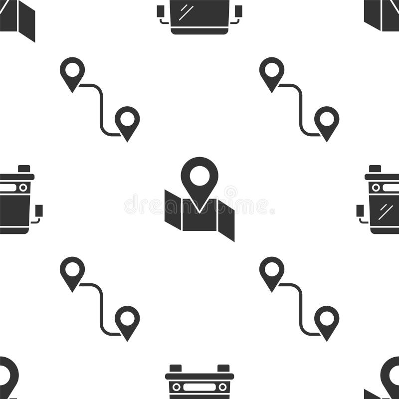 Set Bus, Folded Map with Location Marker and Route Location on Seamless ...