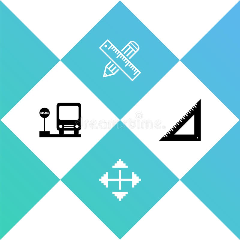 Set Bus Stop, Pixel Arrows in Four Directions, Crossed Ruler and Pencil ...