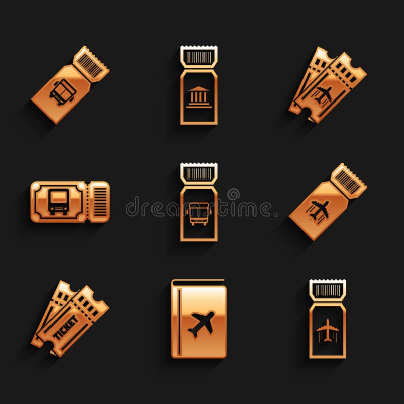 Set Bus Ticket, Cover Book Travel Guide, Airline, Ticket, and Icon ...