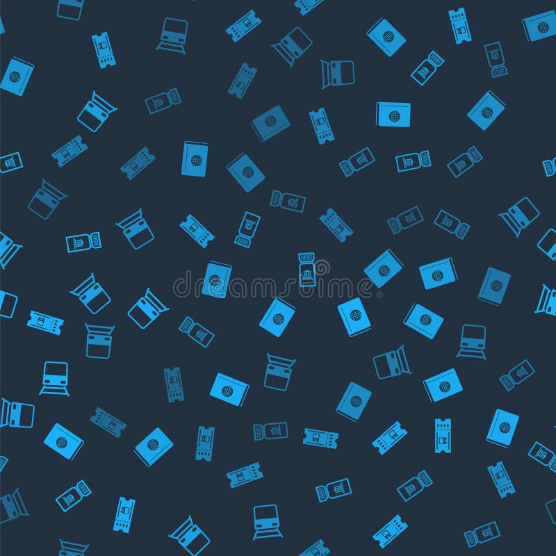 Set Bus Ticket, Cover Book Travel Guide, Museum and Train on Seamless ...