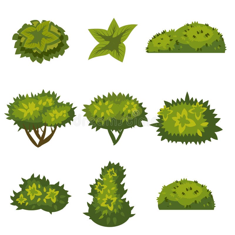 Set of Bushes for Games, Applications, Cartoon Style, Vector ...