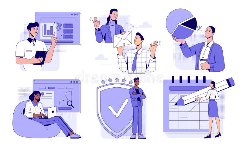 Set of Business Activity Scenes. People Entrepreneurs or Office Workers ...