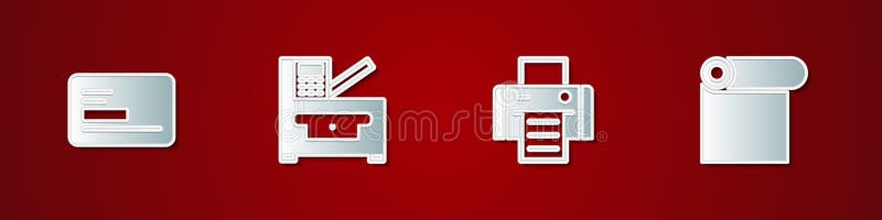 Set Business Card, Copy Machine, Printer and Roll of Paper Icon. Vector ...
