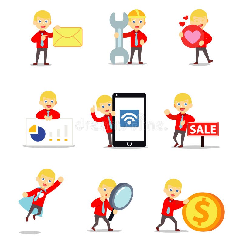 Set of Business Characters Accountant Man in Office Stock Vector ...