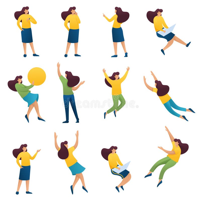 Set of Business Characters while Driving, Flying, Working at the ...