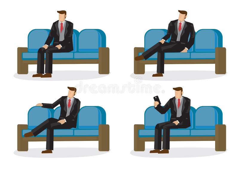 Set of Business Characters in Six Sitting Positions in a Office Chair ...