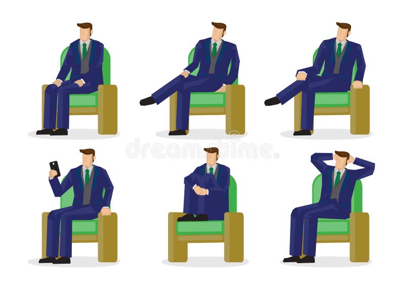 Set of Business Characters in Six Sitting Positions in a Office Chair ...