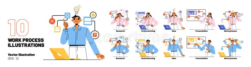 Set Business Characters at Work Process, Project Stock Vector ...
