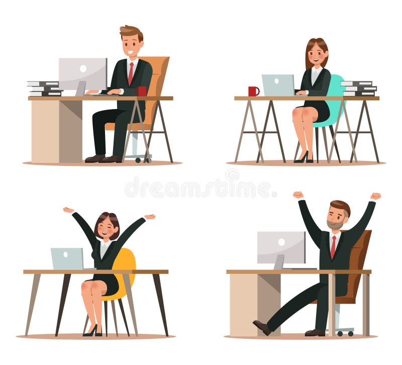 Set of Business Characters Working in Office. Vector Illustration ...