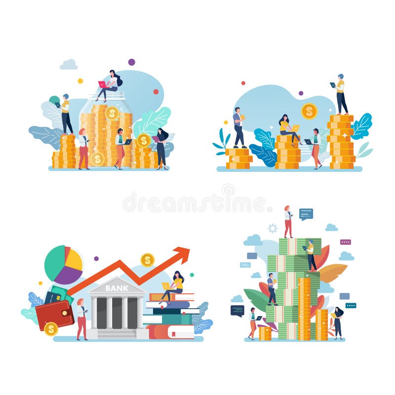 Set of Business Concept with Miniature People Stock Illustration ...