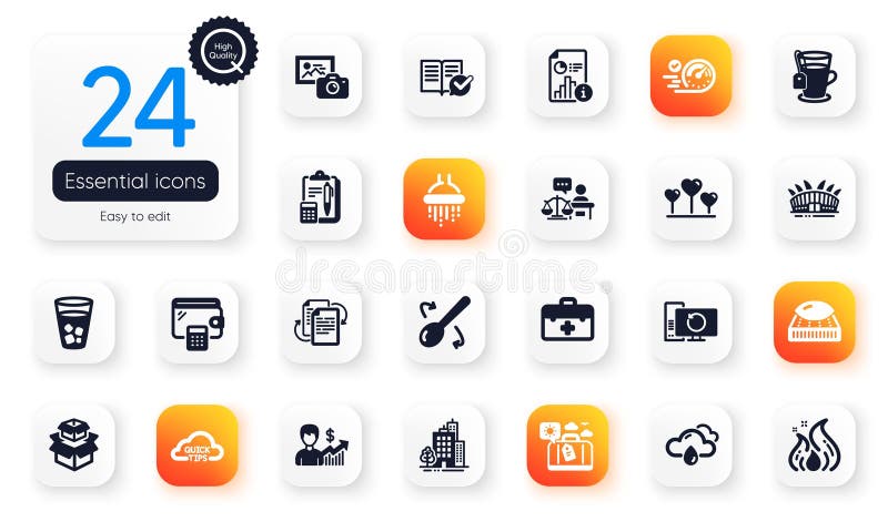 Set of Business Flat Icons. Recovery Computer, Speedometer and Arena ...