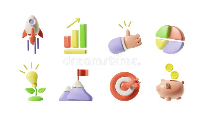 Set of Business Icon Set. 3D Render Vector Stock Vector - Illustration ...