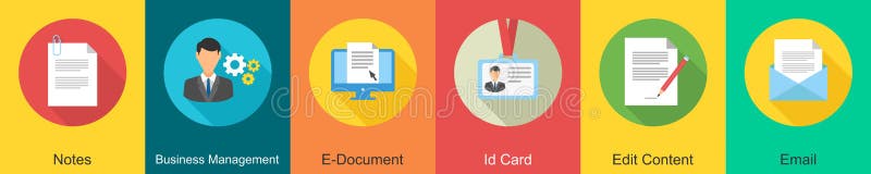 A Set of 6 Business Icons As Notes, Business Management, E Document ...