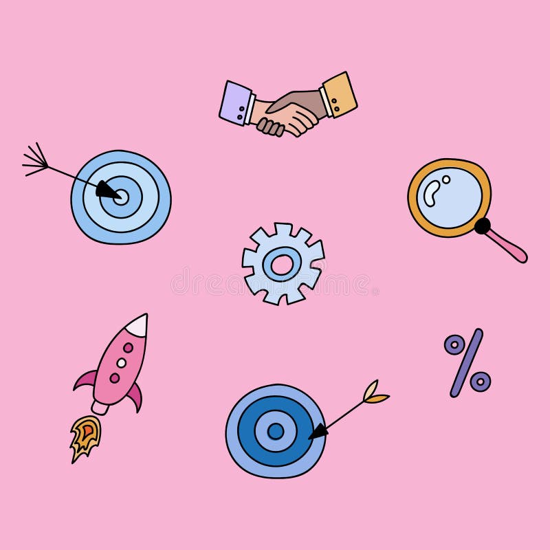 Set of Business Icons in Cute Cartoon Style. about Business Processes ...